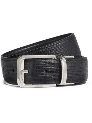Zegna Engraved Logo Leather Belt - Black