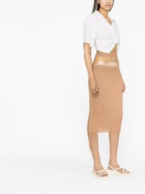 ANDREĀDAMO Ribbed-knit Pencil Skirt - Neutrals