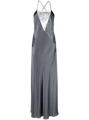 Michelle Mason Lace Detail Silk Gown - Grey