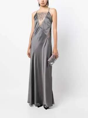 Michelle Mason Lace Detail Silk Gown - Grey