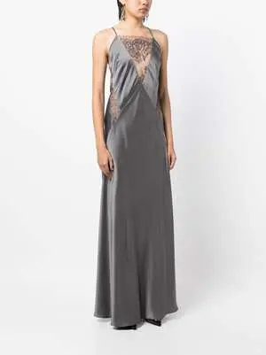 Michelle Mason Lace Detail Silk Gown - Grey