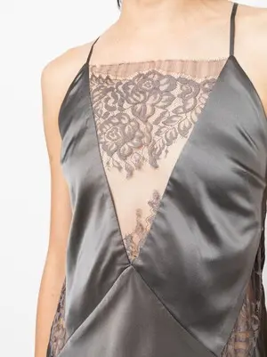 Michelle Mason Lace Detail Silk Gown - Grey