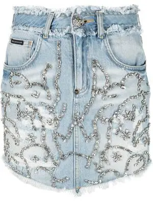 Philipp Plein Crystal-embellished Denim Mini Skirt - Blue