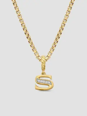 David Yurman Pavé Initial Pendant In 18k Yellow Gold Initial S