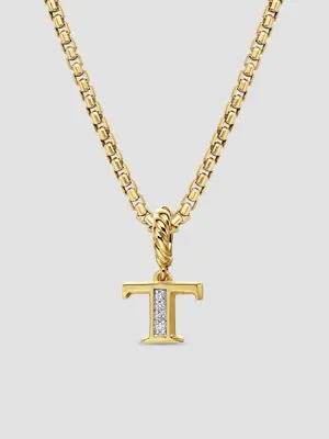 David Yurman Pavé Initial Pendant In 18k Yellow Gold Initial T