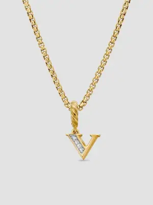 David Yurman Pavé Initial Pendant In 18k Yellow Gold Initial V