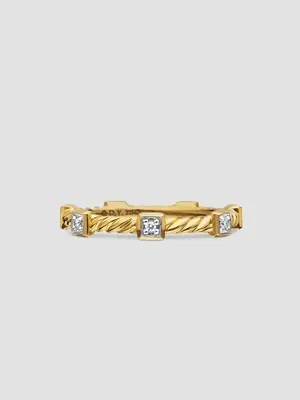 David Yurman Cable Collectibles Stations Stack Ring In 18k Yellow - Diamond