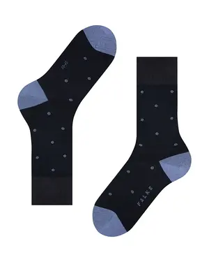 Falke Mercerized Cotton & Nylon Dot Dress Socks - Dark Navy