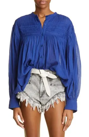 Isabel Marant Plalia Pintucked Organic Cotton Peasant Blouse