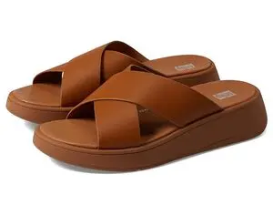 Fitflop F-mode Leather Flatform Cross Slides - Tan