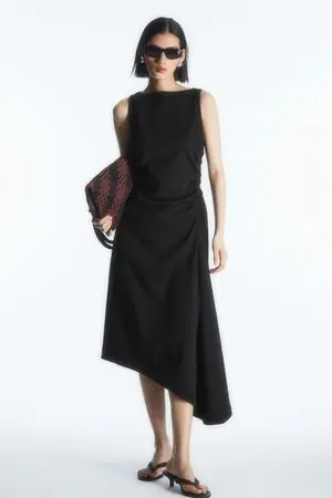 cos asymmetric gathered midi dress Cos Asymmetric Gathered Midi Dress In Black - 60% Off