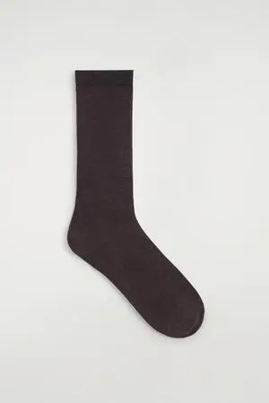 Cos Wool Blend Ribbed Socks - Brown