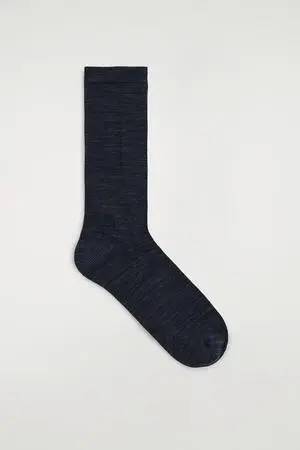 Cos Ribbed Wool Blend Socks - Gray
