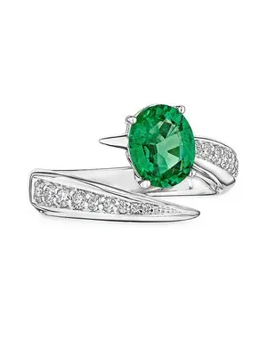 Hueb 18k Emerald & 0.358 Tcw Diamond Bypass Ring - White Gold