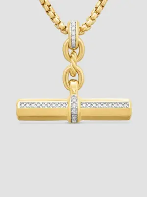 David Yurman Lexington E/w Barrel Pendant In 18k Yellow With Diamonds, 32mm