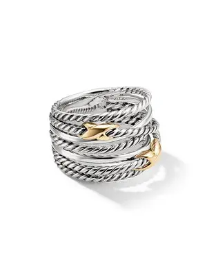 David Yurman Double X Crossover Ring In Sterling Silver Yellow Gold