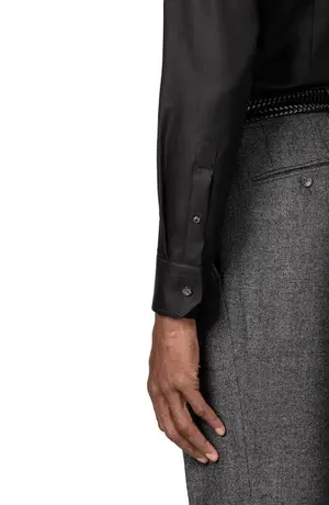 Eton Contemporary Fit Diagonal Weave Dress Shirt - Black