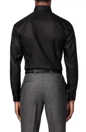 Eton Contemporary Fit Diagonal Weave Dress Shirt - Black