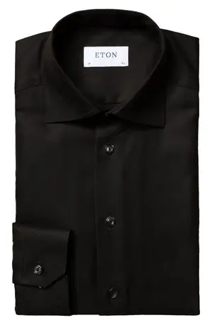 Eton Contemporary Fit Diagonal Weave Dress Shirt - Black