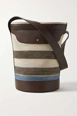 Loro Piana Daydream Leather-trimmed Striped Canvas Bucket Bag