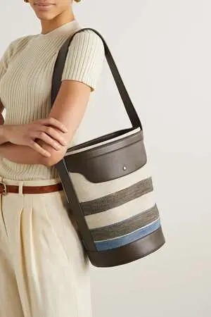 Loro Piana Daydream Leather-trimmed Striped Canvas Bucket Bag