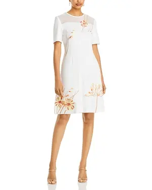 Misook Floral Print Shift Dress - White/sand