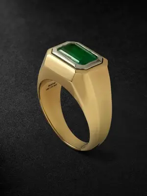 MAOR M.cohen Solitaire Small 18-karat Gold, Platinum And Emerald Ring - Green