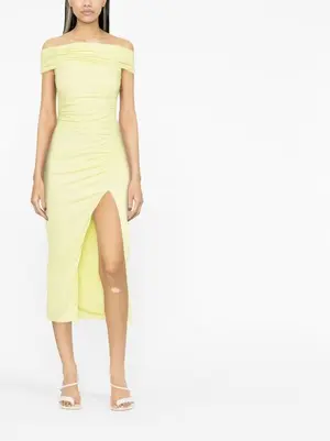 SELF-PORTRAIT Off-shoulder Draped Midi Dress
