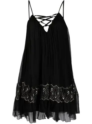 NISSA Strap-detail Silk Mini Dress