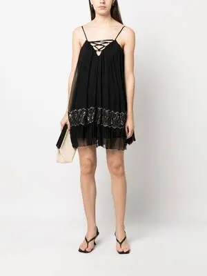 NISSA Strap-detail Silk Mini Dress