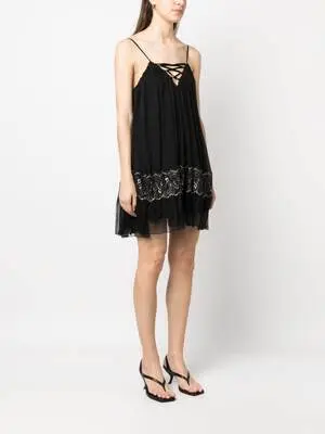 NISSA Strap-detail Silk Mini Dress