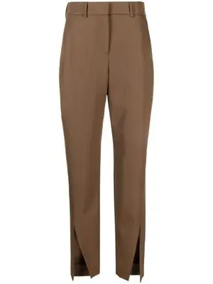 Balmain Slit-detail Wool Trousers - Brown