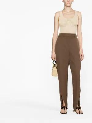 Balmain Slit-detail Wool Trousers - Brown