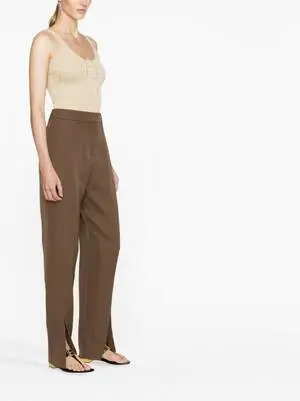 Balmain Slit-detail Wool Trousers - Brown