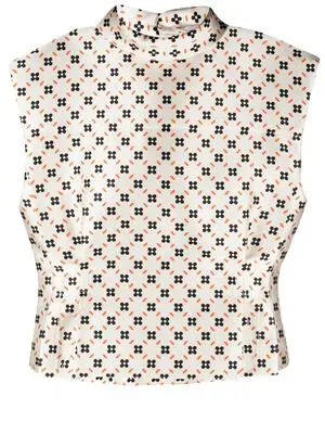 LANVIN Floral-print Sleeveless Blouse - Neutrals