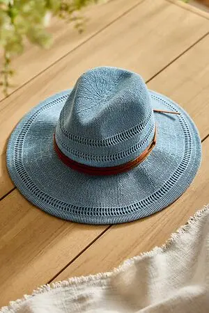 TERRAIN Vented Crown Sun Hat With Faux Suede Trim - Blue