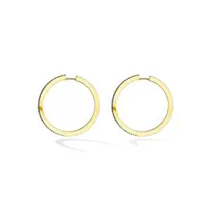 CADAR Large Yellow Gold Solo Hoop Earrings With White And Black Diamonds