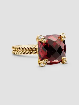 David Yurman Chatelaine Ring In 18k Yellow Gold With Pavé Diamonds Garnet