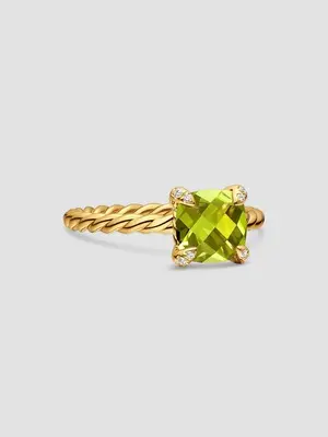 David Yurman Chatelaine Ring In 18k Yellow Gold With Pavé Diamonds Peridot