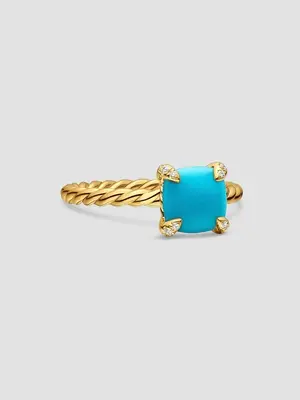 David Yurman Chatelaine Ring In 18k Yellow Gold With Pavé Diamonds - Turquoise
