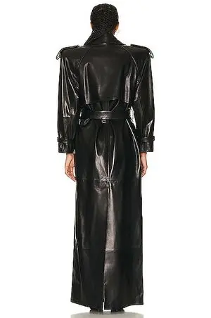 Saint Laurent Leather Trench Coat In Black