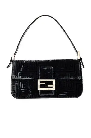 Fendi Velour Leather Rhinestone Mama Baguette Bag In Charcoal