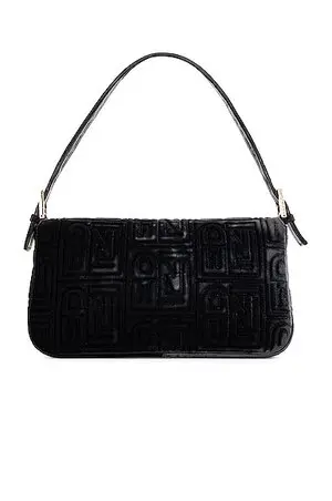 Fendi Velour Leather Rhinestone Mama Baguette Bag In Charcoal