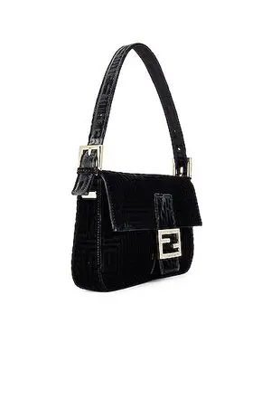 Fendi Velour Leather Rhinestone Mama Baguette Bag In Charcoal