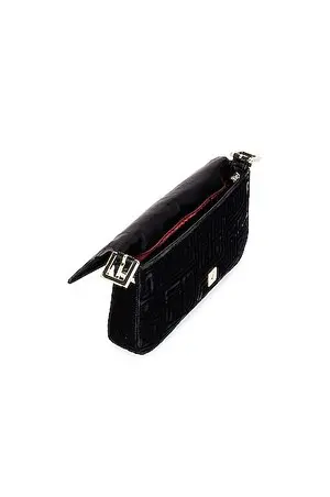 Fendi Velour Leather Rhinestone Mama Baguette Bag In Charcoal