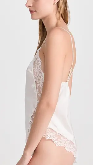 FLEUR DU MAL Venus Lace Trim Silk Thong Teddy - Ivory