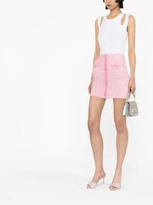 SELF-PORTRAIT Embellished Knitted Miniskirt - Pink