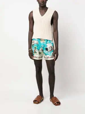 Amiri Graphic-print Silk Shorts - Blue