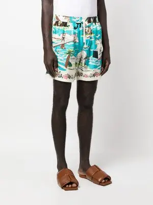 Amiri Graphic-print Silk Shorts - Blue