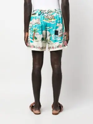 Amiri Graphic-print Silk Shorts - Blue